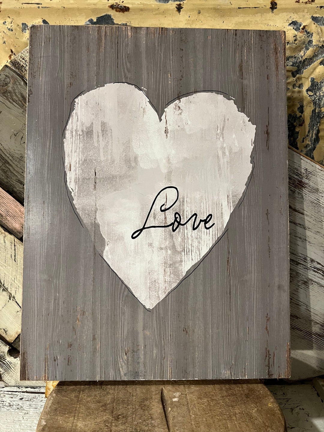 Cute Love Sign White Heart Black Lettering on a Grey Background - Etsy