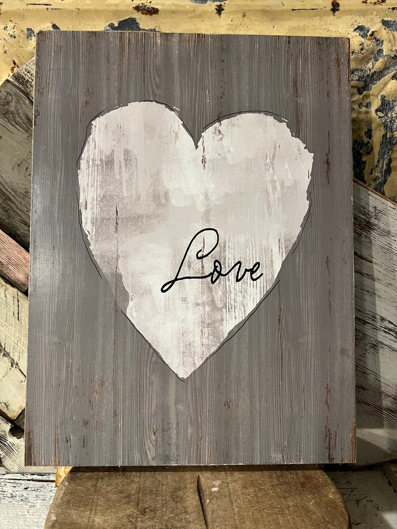 Cute Love Sign White Heart Black Lettering on a Grey Background - Etsy