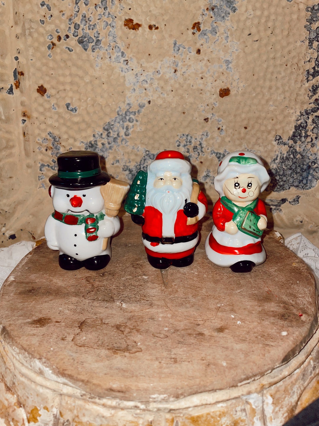 Vintage Ceramic Glass Santa Clause, Snowman, and Mrs Clause Figurines ...