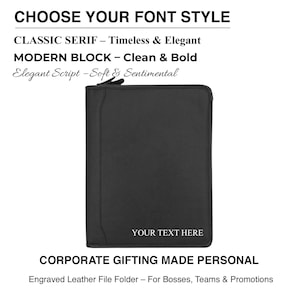 Leather Zip Folder A4 File Conference Folder Black Leather Folio ...