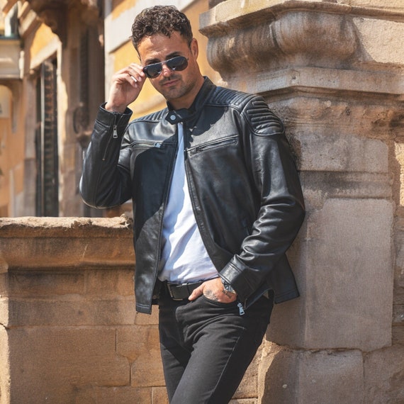 Black biker jacket men store
