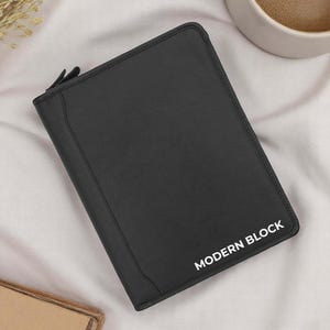 Leather Zip Folder A4 File Conference Folder Black Leather Folio ...