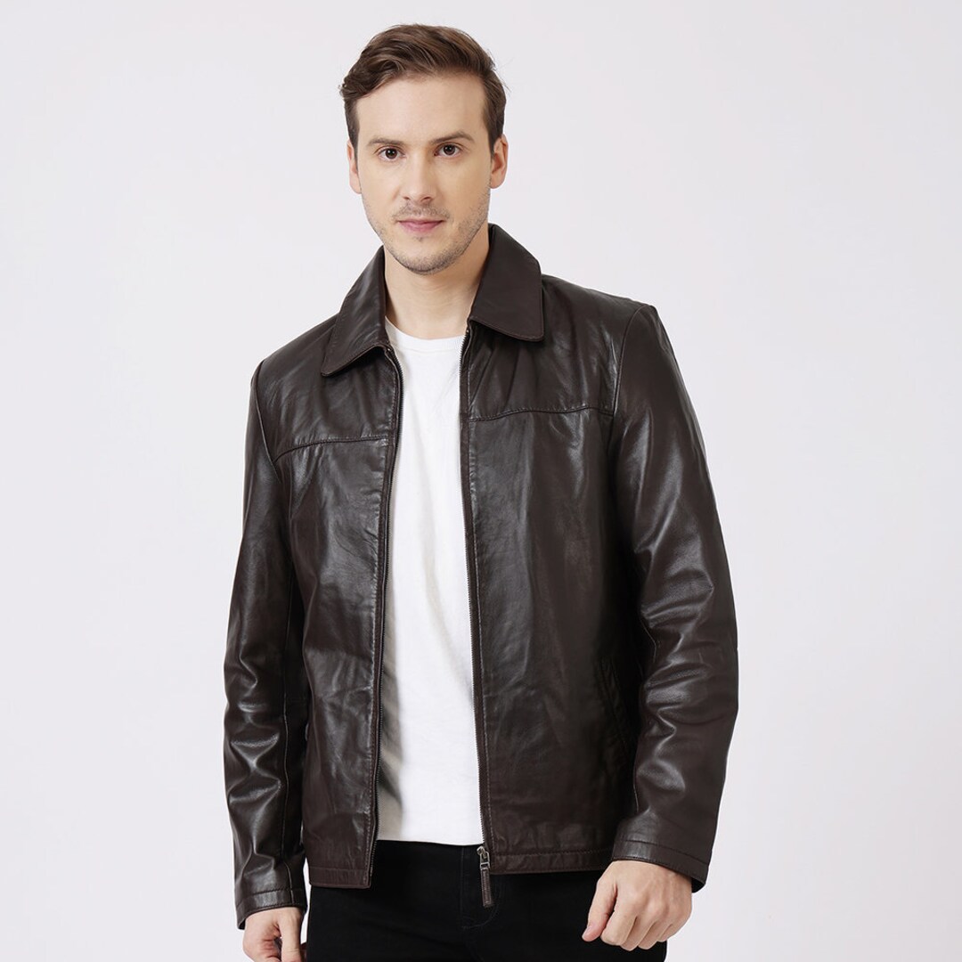 Retro Leather Jacket for Men Vintage Style Jacket Sheepskin Leather ...