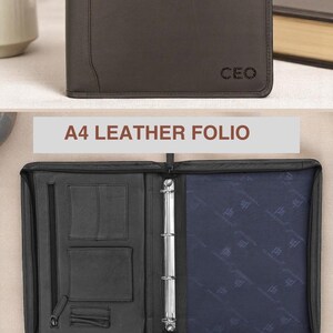 Leather Zip Folder A4 File Conference Folder Black Leather Folio ...