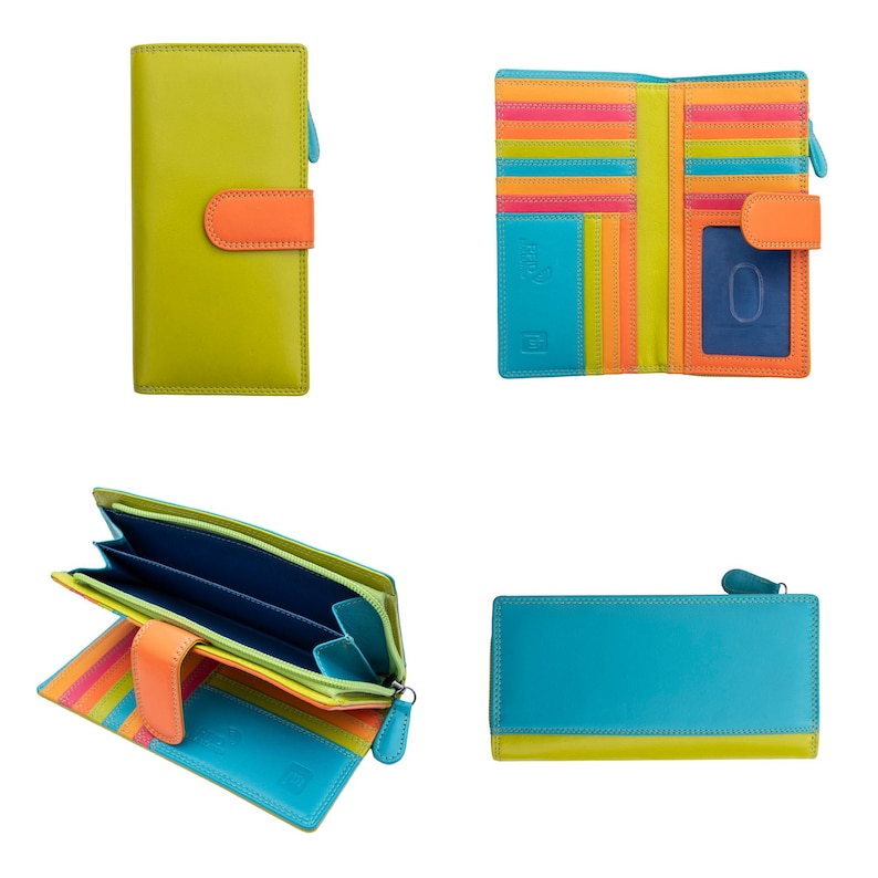 Colourful Leather Wallet for Women Zip Around Purse With RFID Card ...