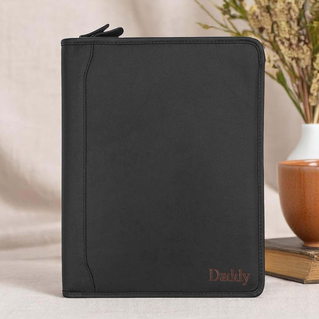 Leather Zip Folder A4 File Conference Folder Black Leather Folio ...