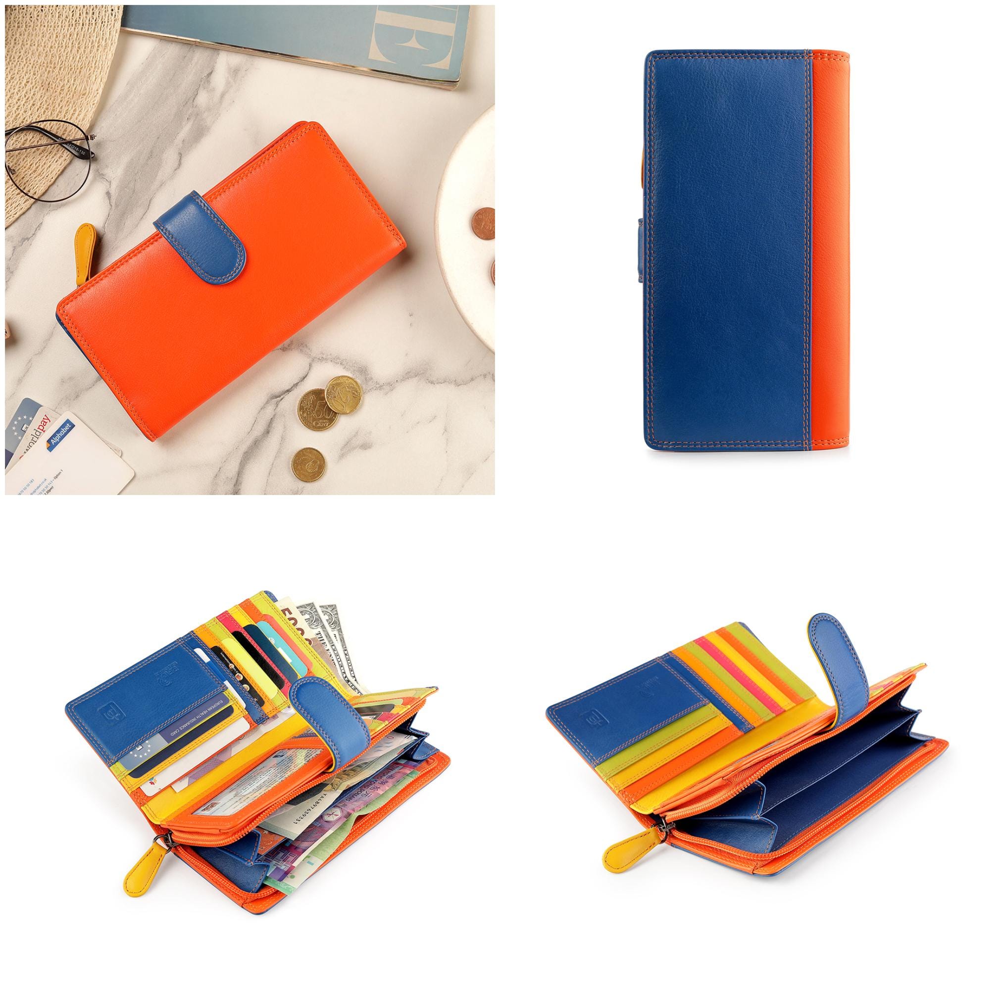 Colourful Leather Wallet for Women Zip Around Purse With RFID Card ...