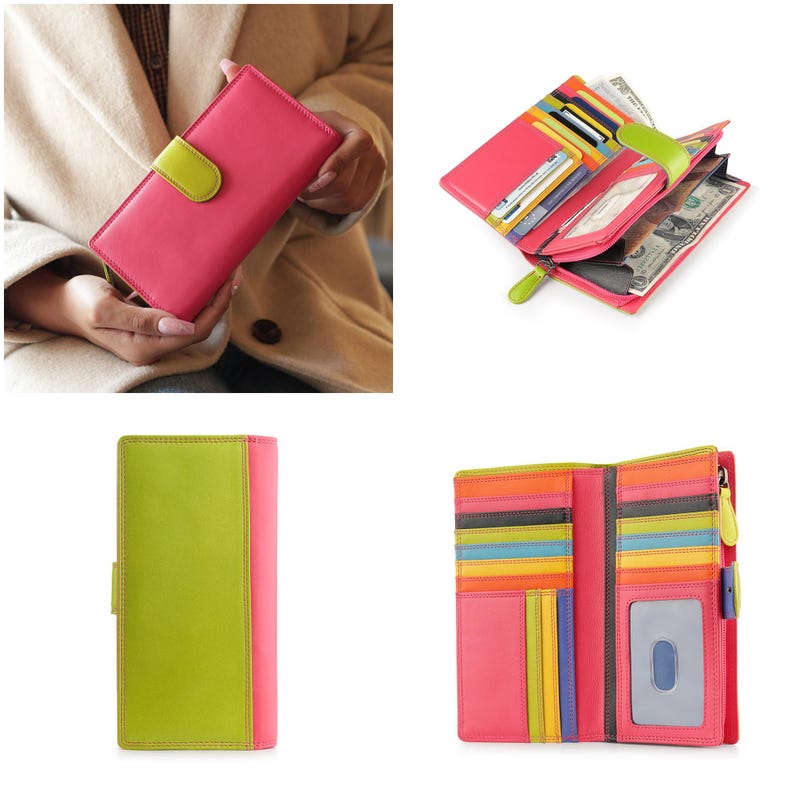 Colourful Leather Wallet for Women Zip Around Purse With RFID Card ...