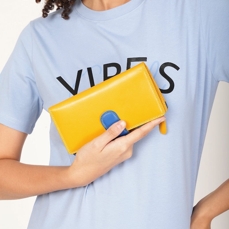 Large Leather Wallet for Women Zip Around Purse With RFID Card Holder ...