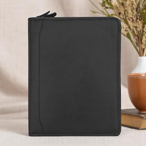 Leather Zip Folder A4 File Conference Folder Black Leather Folio ...