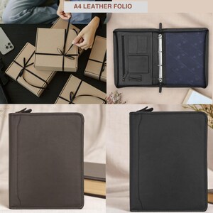 Leather Zip Folder A4 File Conference Folder Black Leather Folio ...