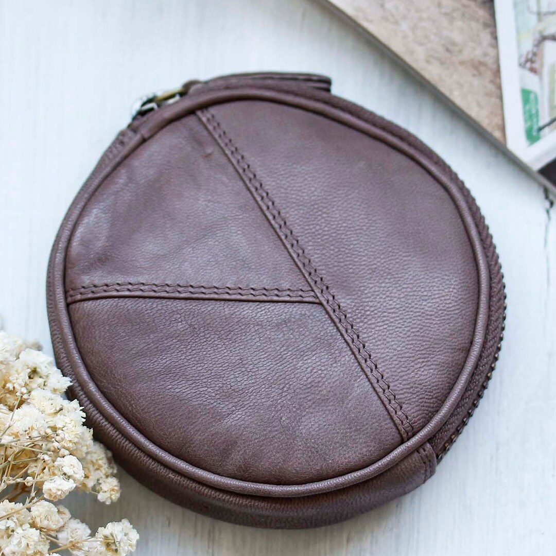 Monedero redondo para mujer, monedero con cremallera, monedero de cuero ...