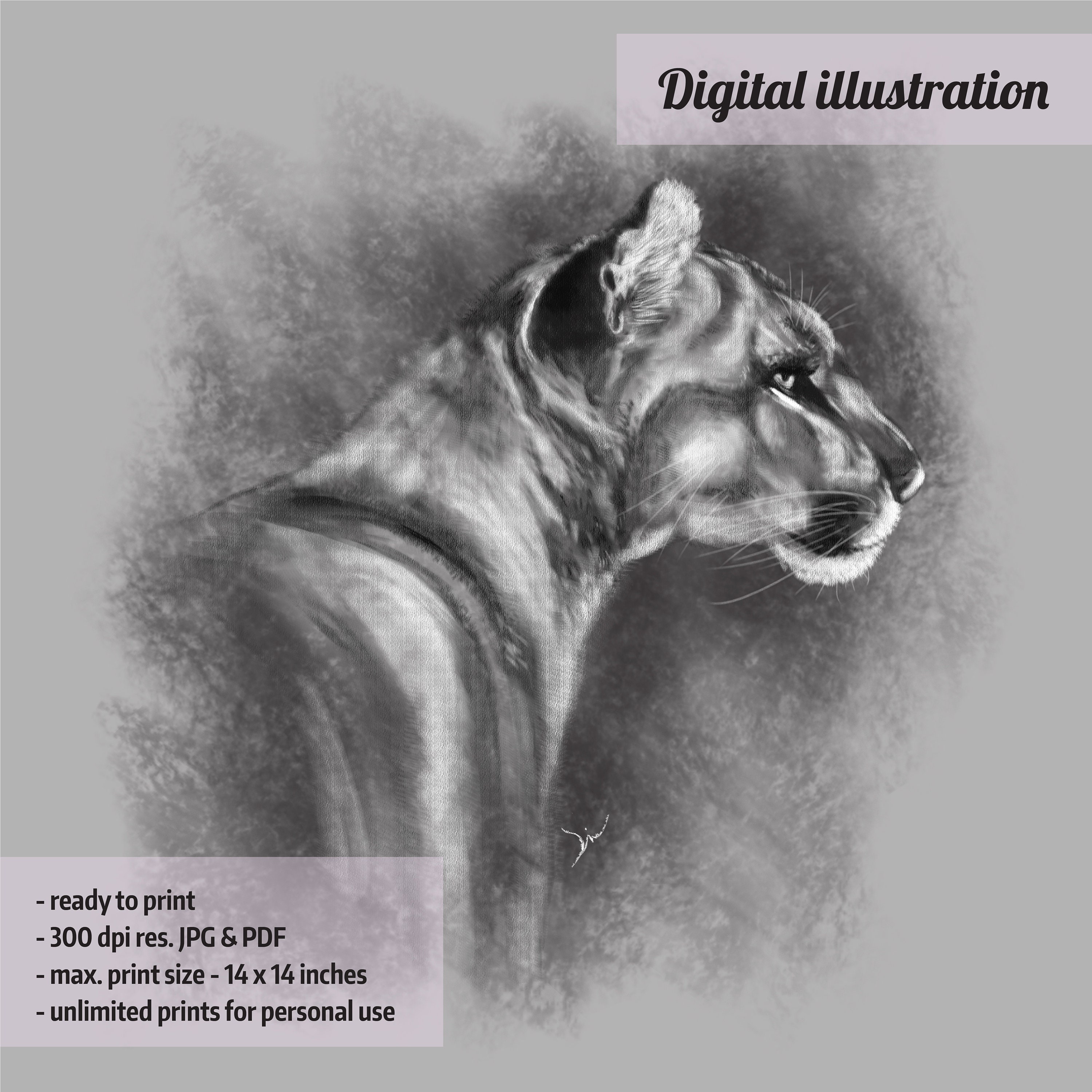 Puma DIGITAL art puma painting mountain lion art big cat | Etsy