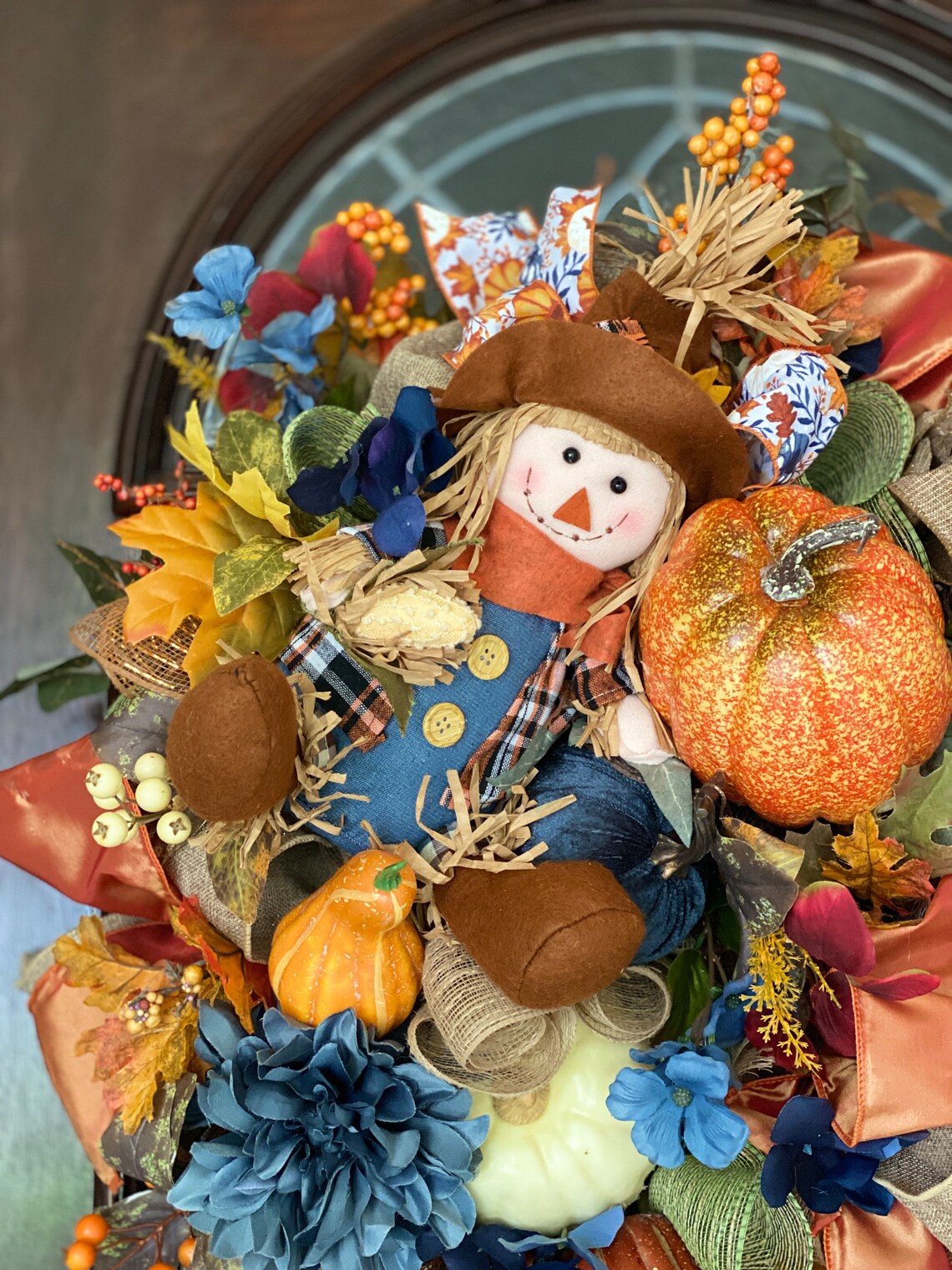 Scarecrow XL Pumpkin Front Door Decor Thanksgiving Wreath - Etsy