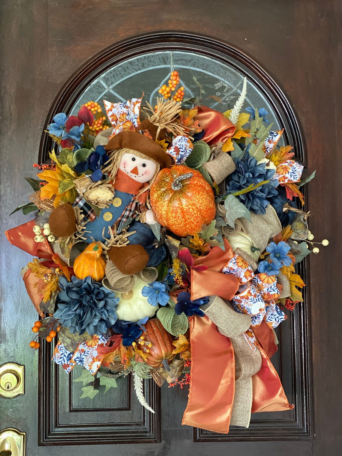 Scarecrow XL Pumpkin Front Door Decor Thanksgiving Wreath - Etsy