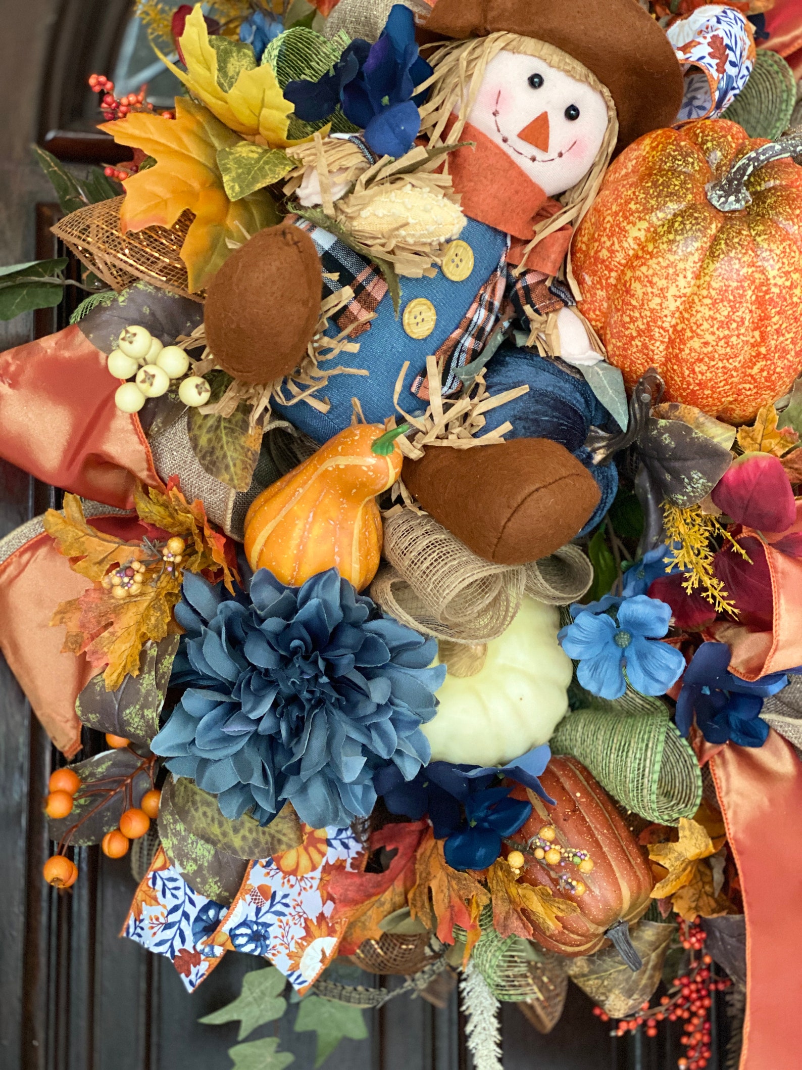 Scarecrow XL Pumpkin Front Door Decor Thanksgiving Wreath - Etsy