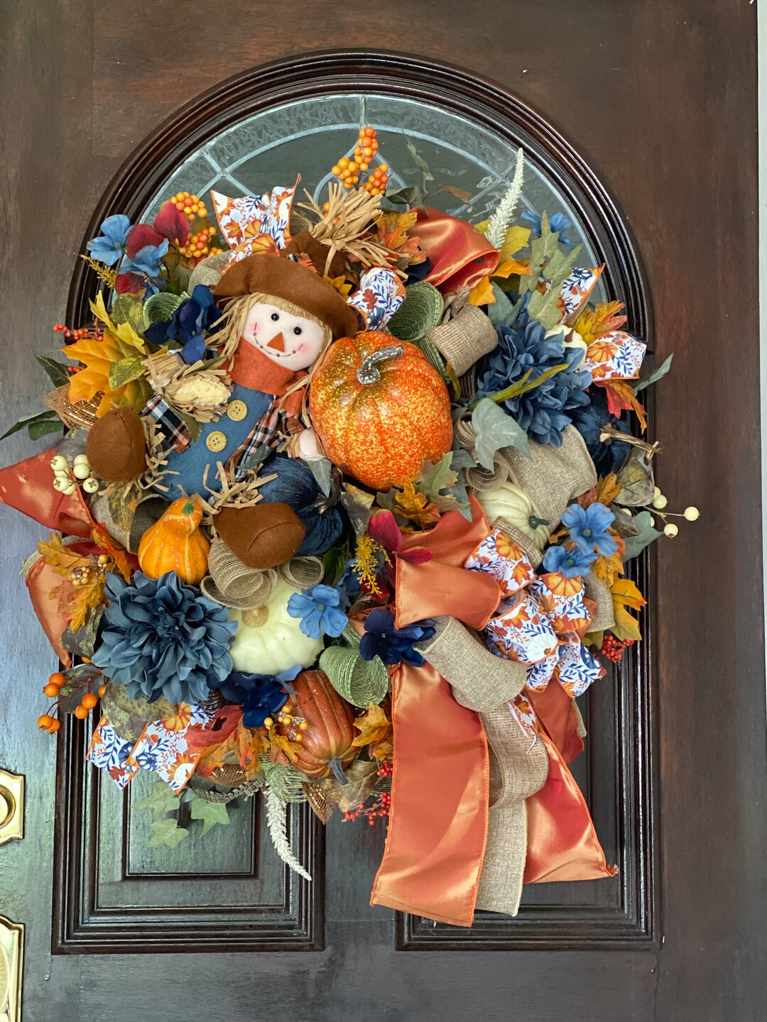 Scarecrow XL Pumpkin Front Door Decor Thanksgiving Wreath - Etsy