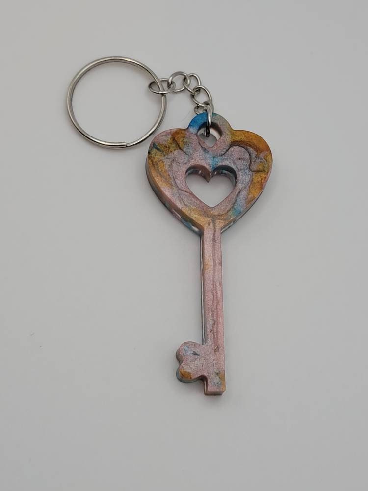 Heart Key, Resin Keychain - Etsy