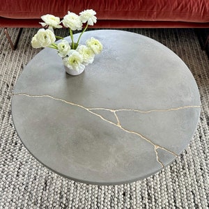 Concrete Kintsugi Round Coffee Table - Etsy