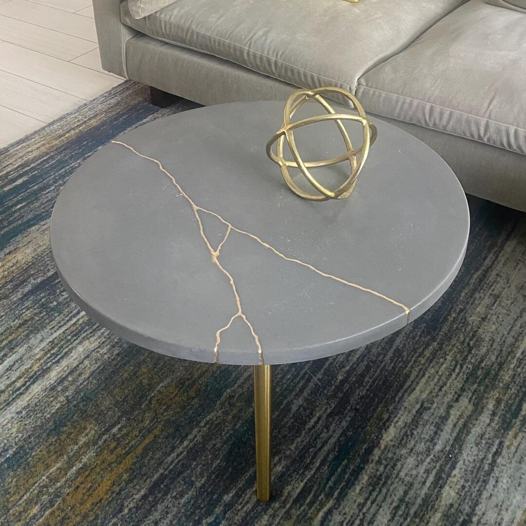 Concrete Kintsugi Coffee Table Round With Gold Legs - Etsy