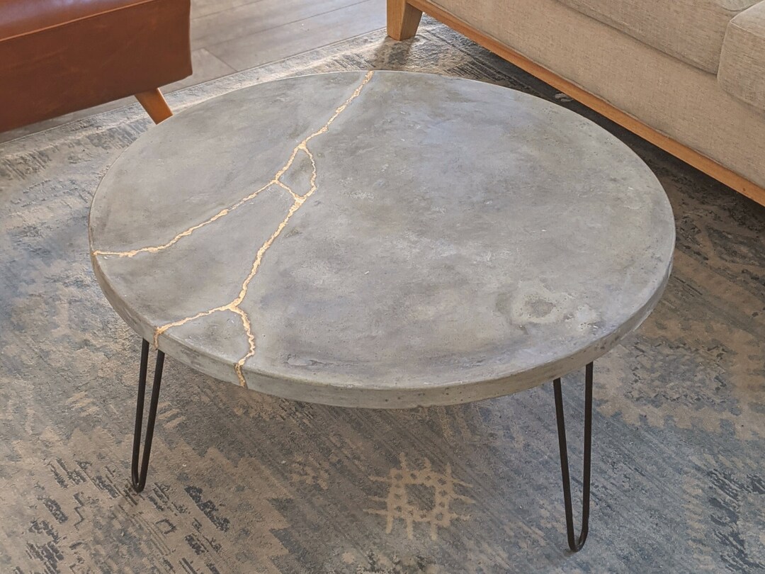 Concrete Kintsugi Round Coffee Table - Etsy