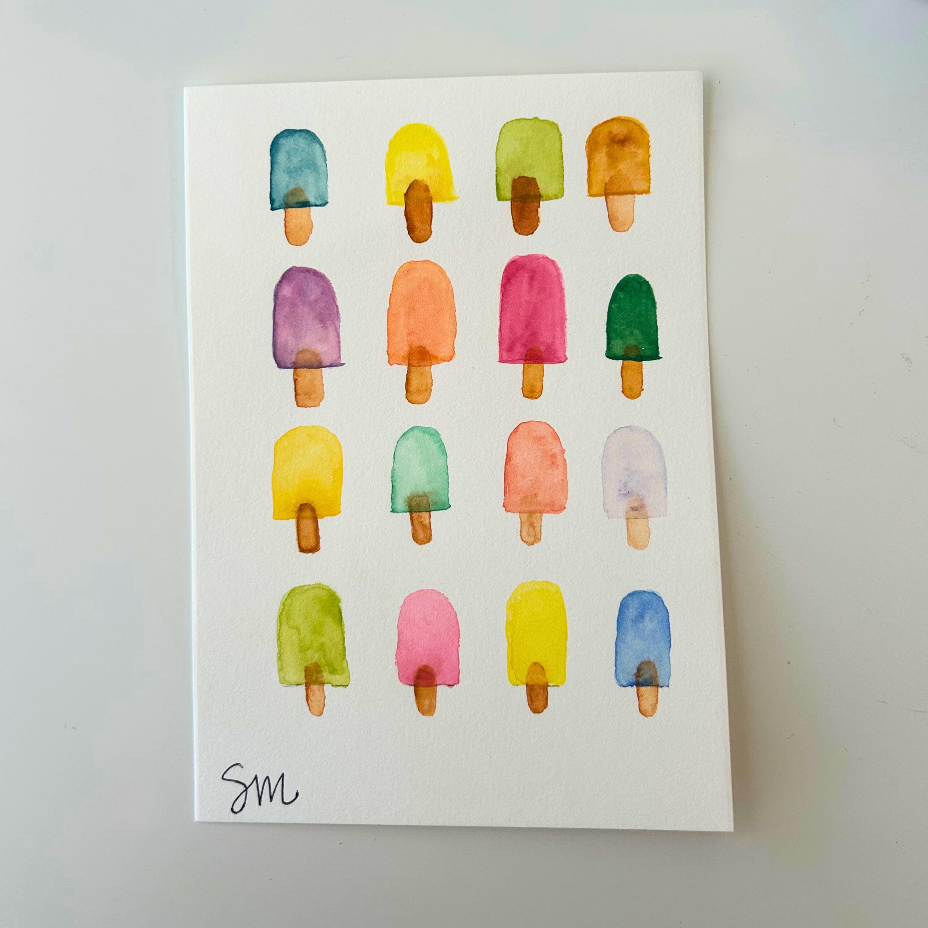 5 X 7 Mini Watercolor Painting of Popsicles, Original Watercolor ...