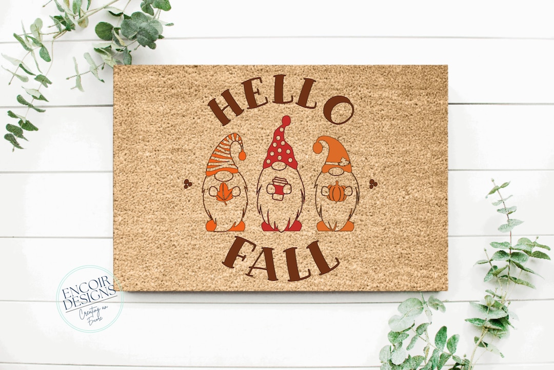 Hello FALL Gnome| Fall Doormat | Welcome Mat | Cute Pumpkin Fall Door ...