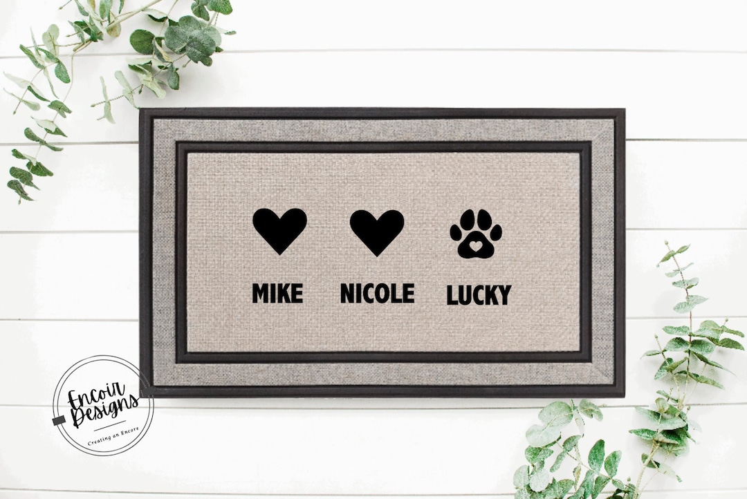 Custom Family & Pet Name Welcome Mat | Custom Names Doormat | Gray ...