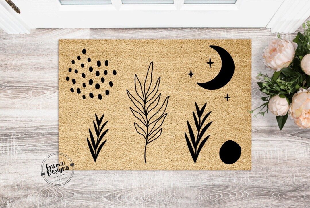 Boho Spring Flowers Leaves Welcome Mat | Durable Eco-friendly Doormat ...