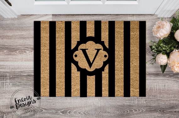Unique Striped Custom Initial Name Welcome Mat Wedding Gift | Etsy