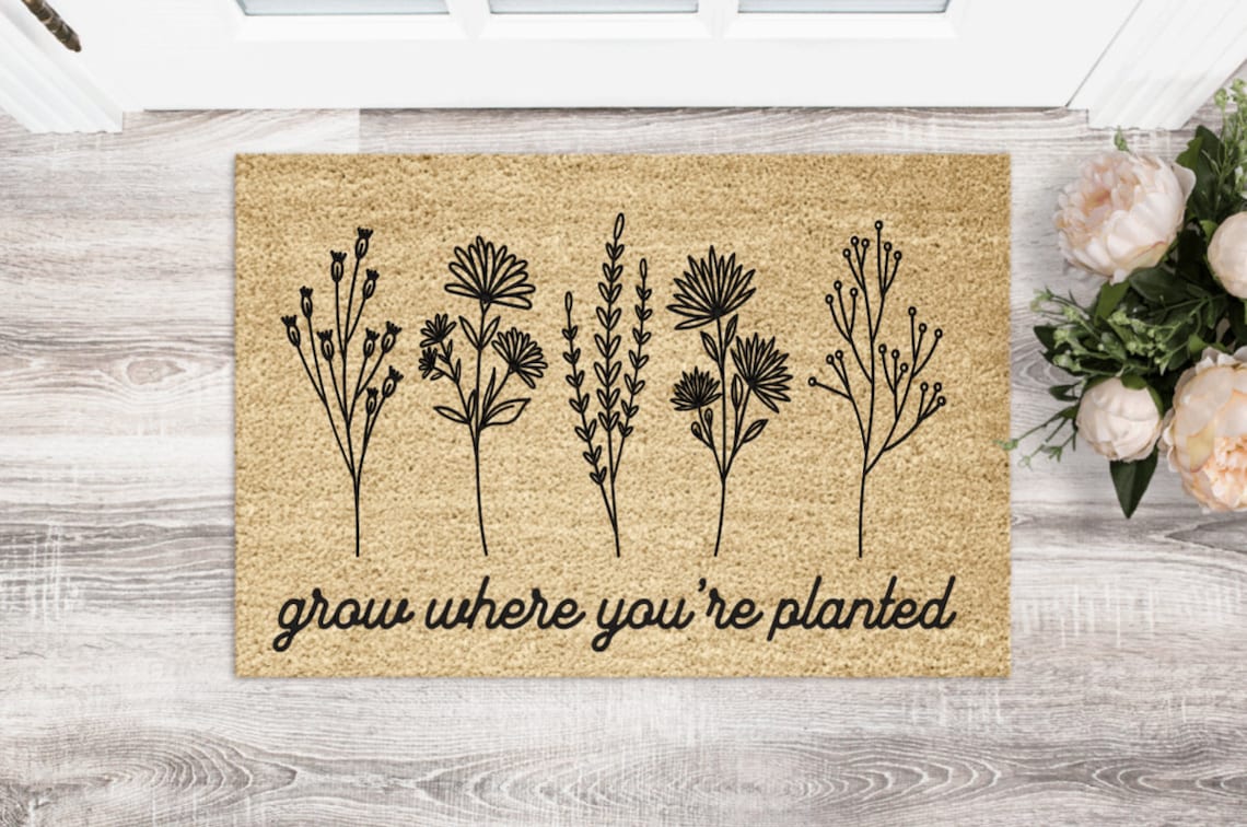 Modern Spring Flowers and Leaves Welcome Mat Durable | Etsy