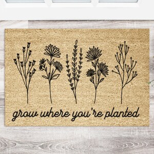 Modern Spring Flowers and Leaves Welcome Mat Durable | Etsy