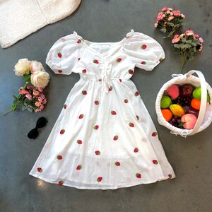 Strawberry Cottagecore Summer Dress Midi, Small to Large Size, Kawaii ...