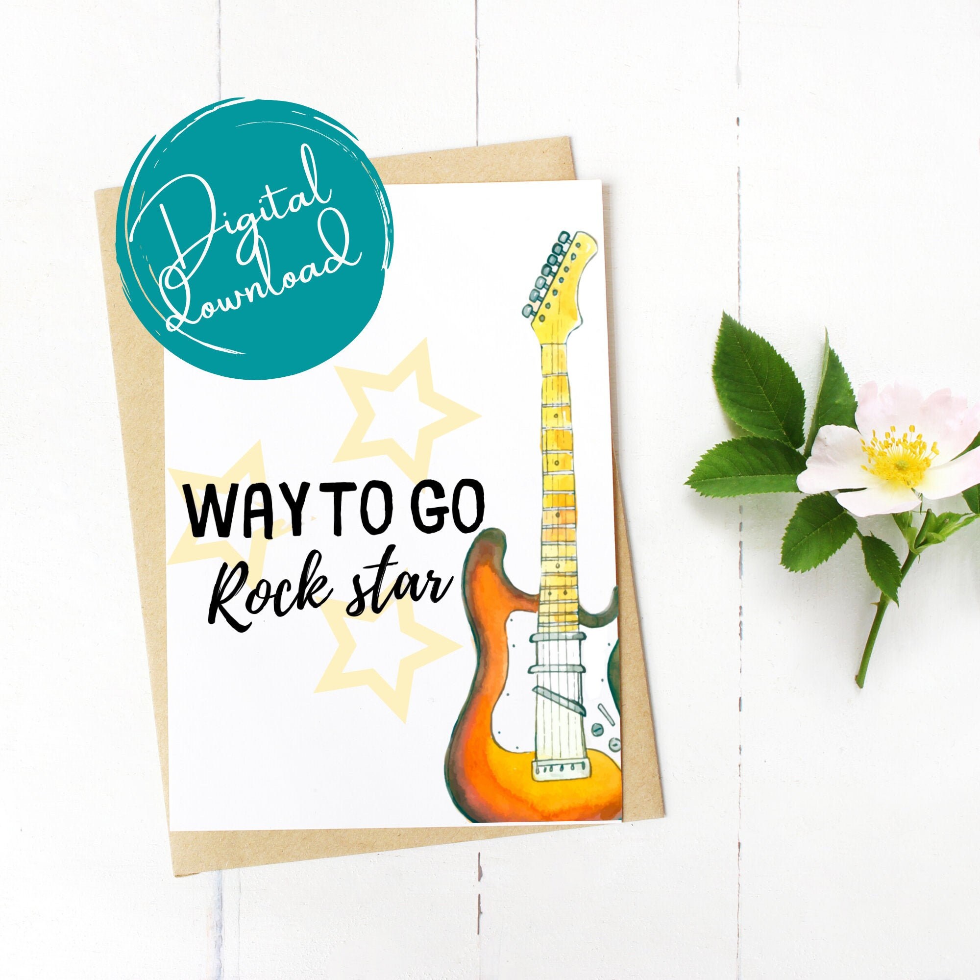 Congratulations card way to go rock star guitar digital | Etsy