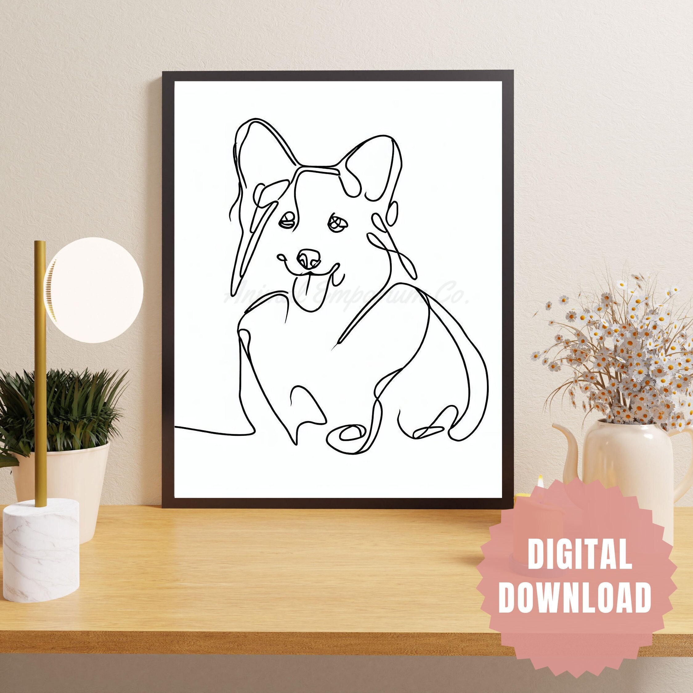 Welsh Corgi One Line Drawing PDF Instant Download, Corgi Minimalist ...