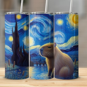 Capybara Starry Night Tumbler PNG Wrap, Van Gogh Art, Straight Tumbler ...
