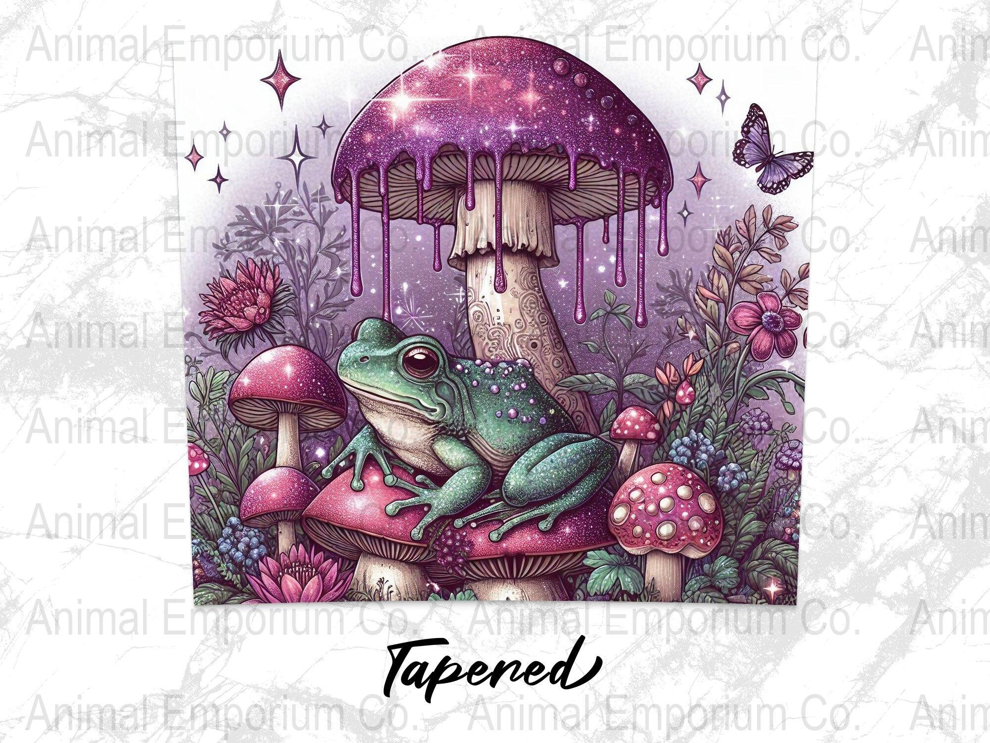 Frog Glittery Skinny Tumbler PNG Wrap, Frog With Flowers & Mushrooms ...