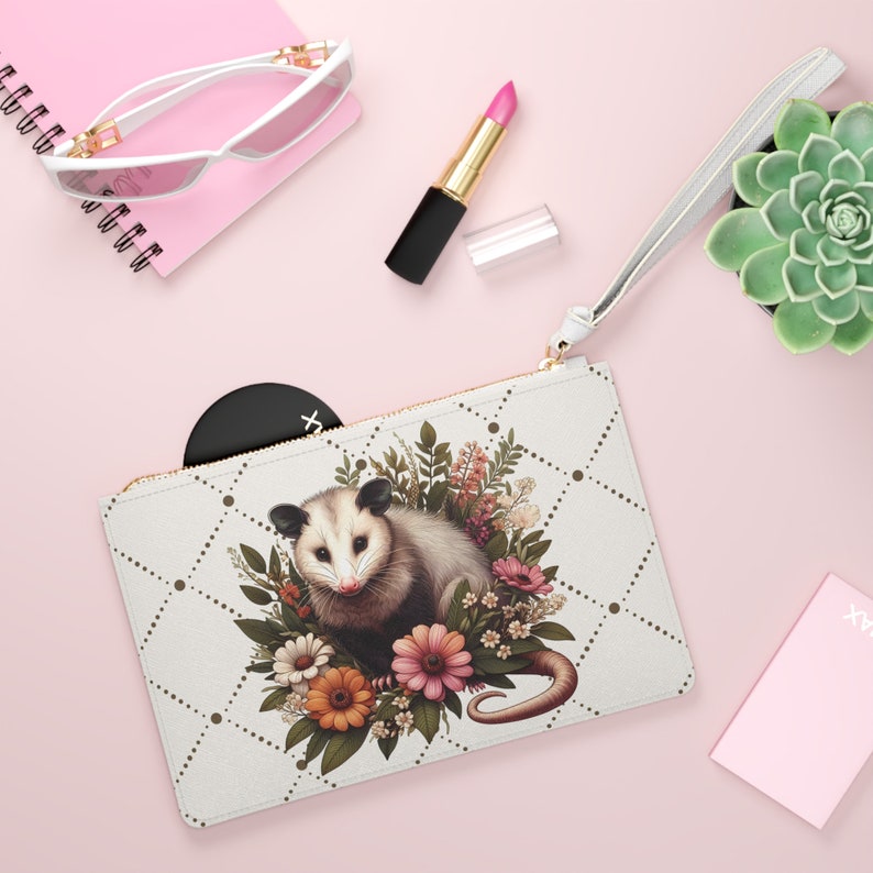 Opossum Floral Clutch Purse Handbag, Possum Makeup Bag With Flowers ...