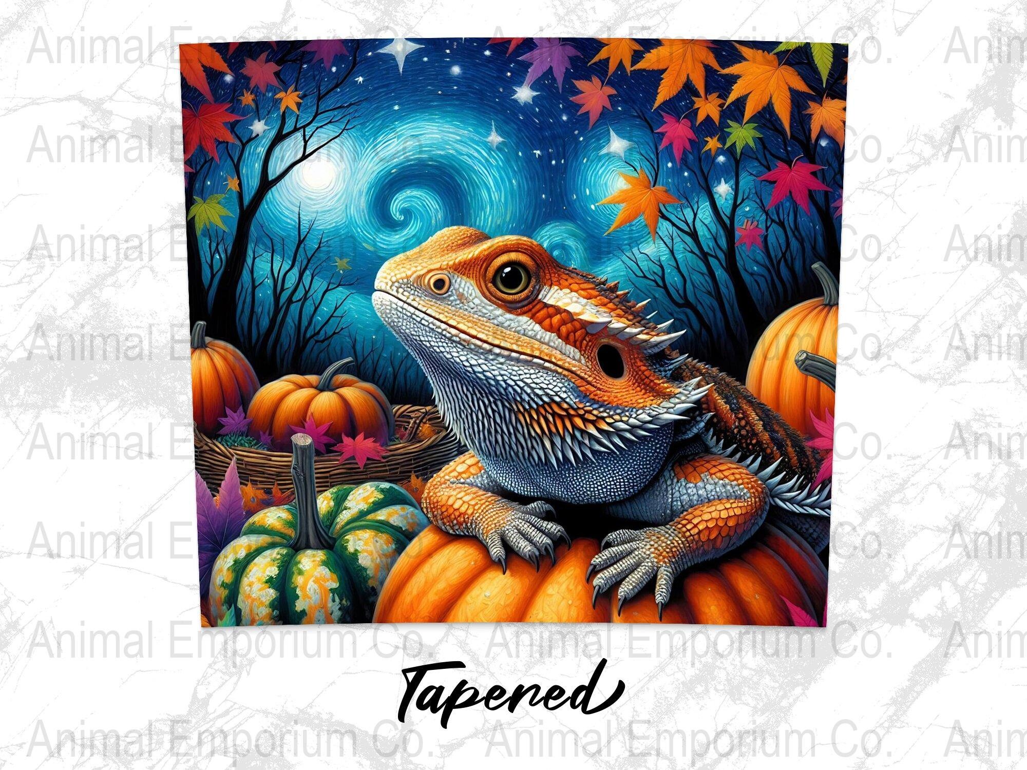Bearded Dragon Fall Season Tumbler PNG Wrap, Reptile Halloween Digital ...