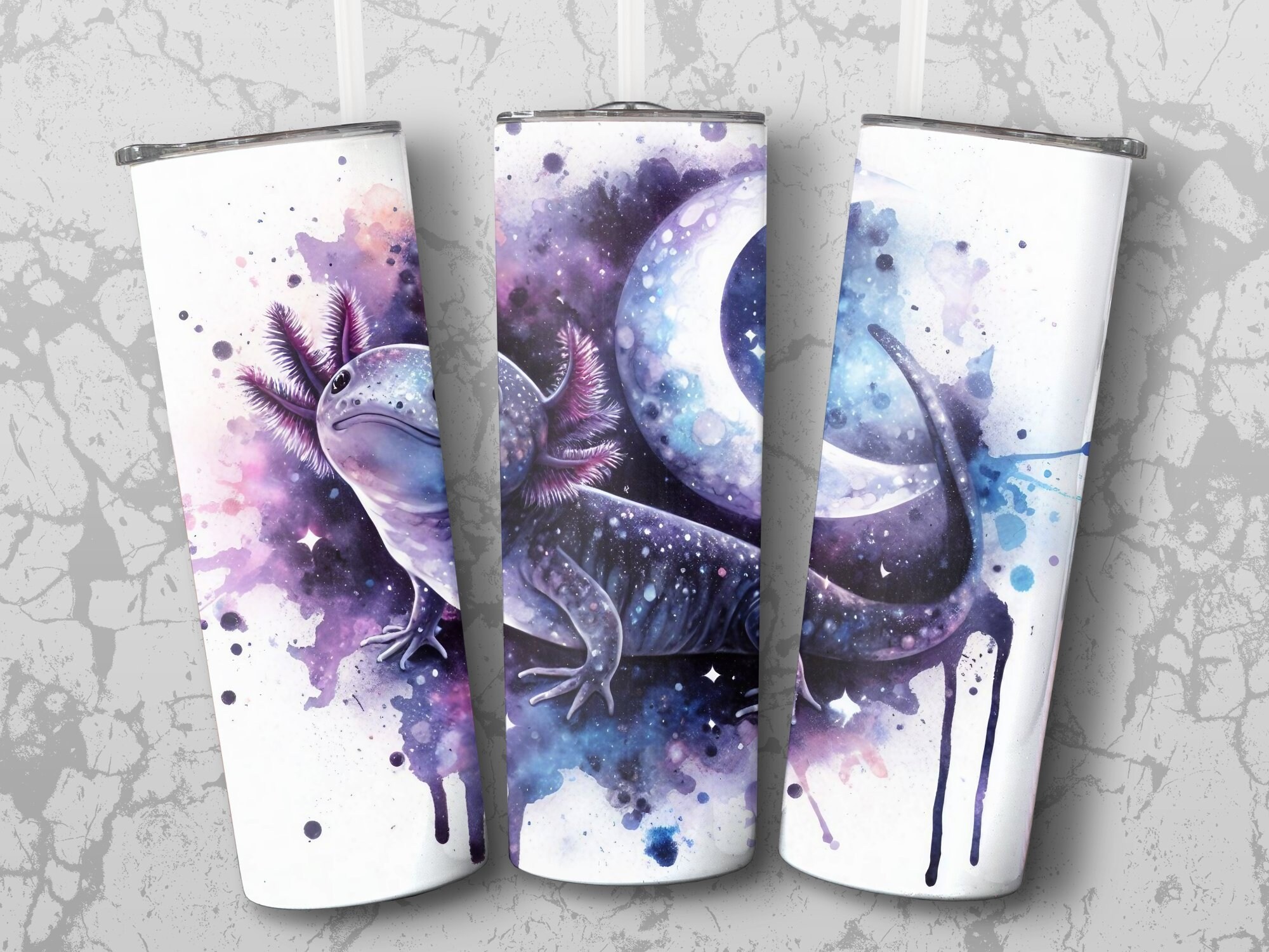 Axolotl Tumbler PNG Wrap, Celestial Night Sky Axolotl, Mystical Moon ...