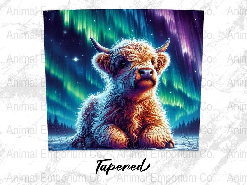 Highland Cow Northern Lights PNG Wrap, Cow Aurora Borealis Digital ...