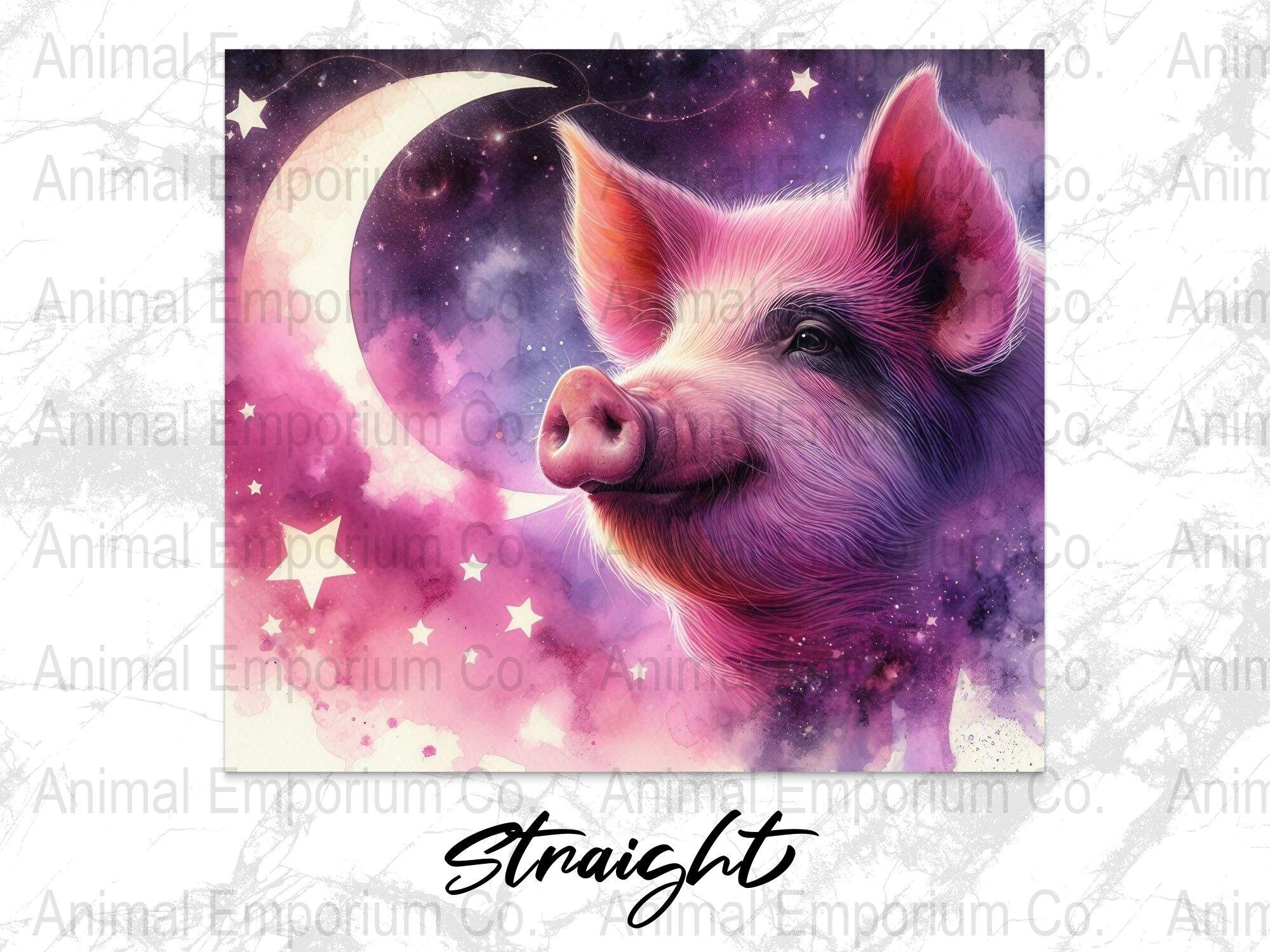 Pig Tumbler PNG Wrap, Celestial Night Sky Mystical Moon and Stars Pig ...