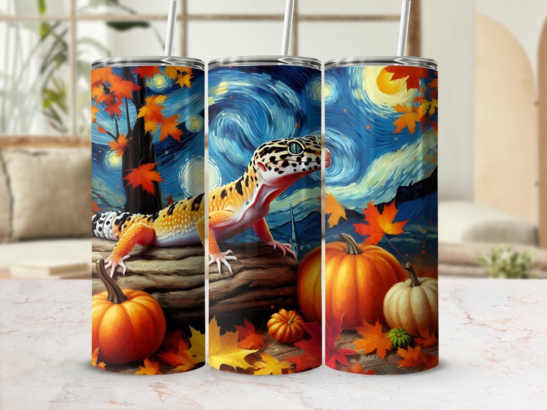 Leopard Gecko October Van Gogh Tumbler PNG Wrap, Reptile Halloween ...