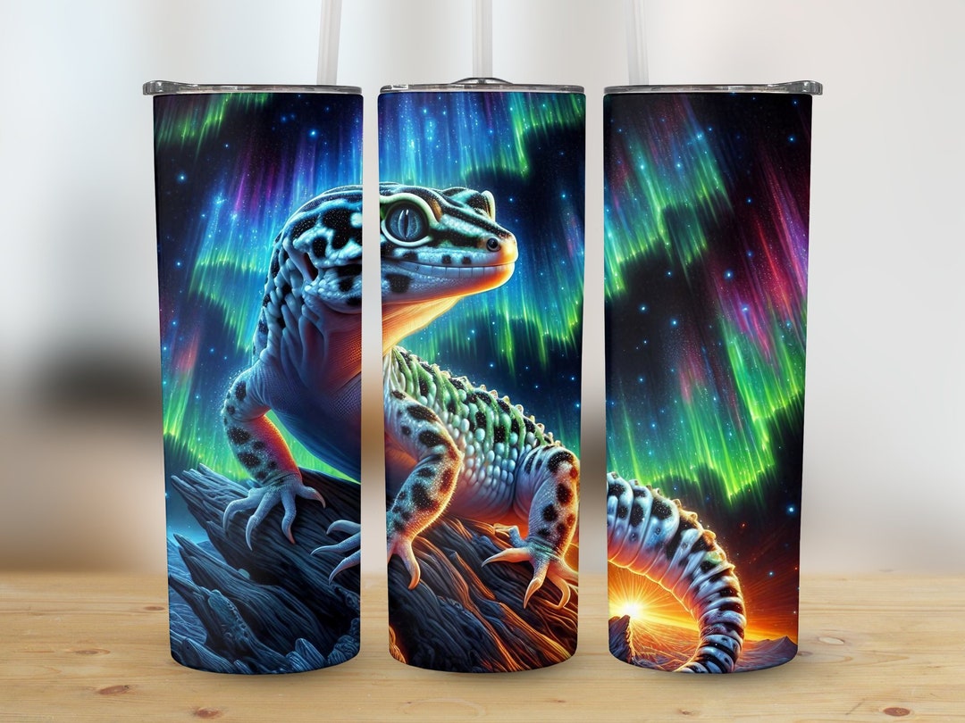 Leopard Gecko Northern Lights PNG Wrap, Reptile Aurora Borealis Digital ...