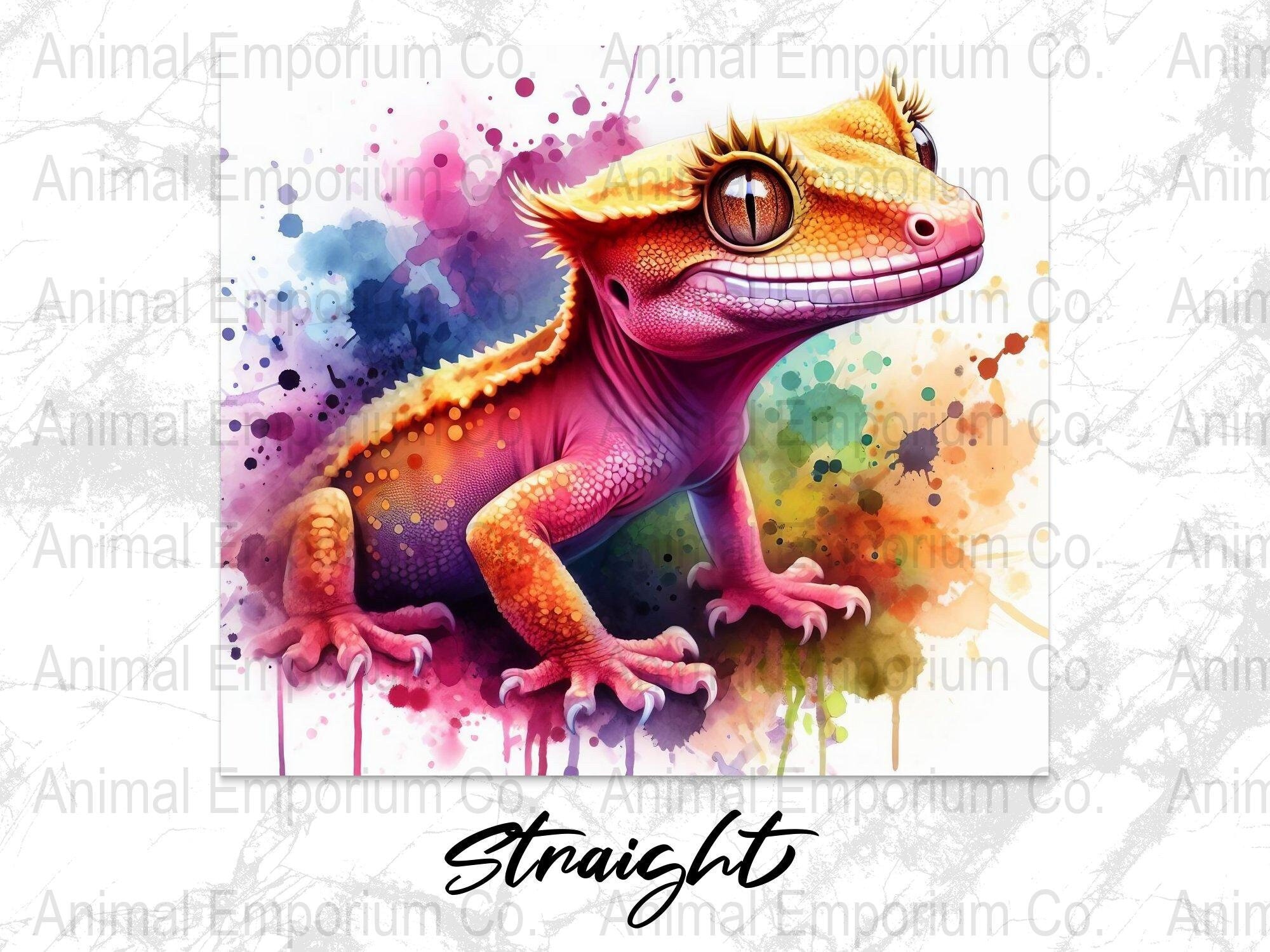 Gecko Tumbler PNG Wrap, Watercolor Crested Gecko Tumbler, Straight Wrap ...