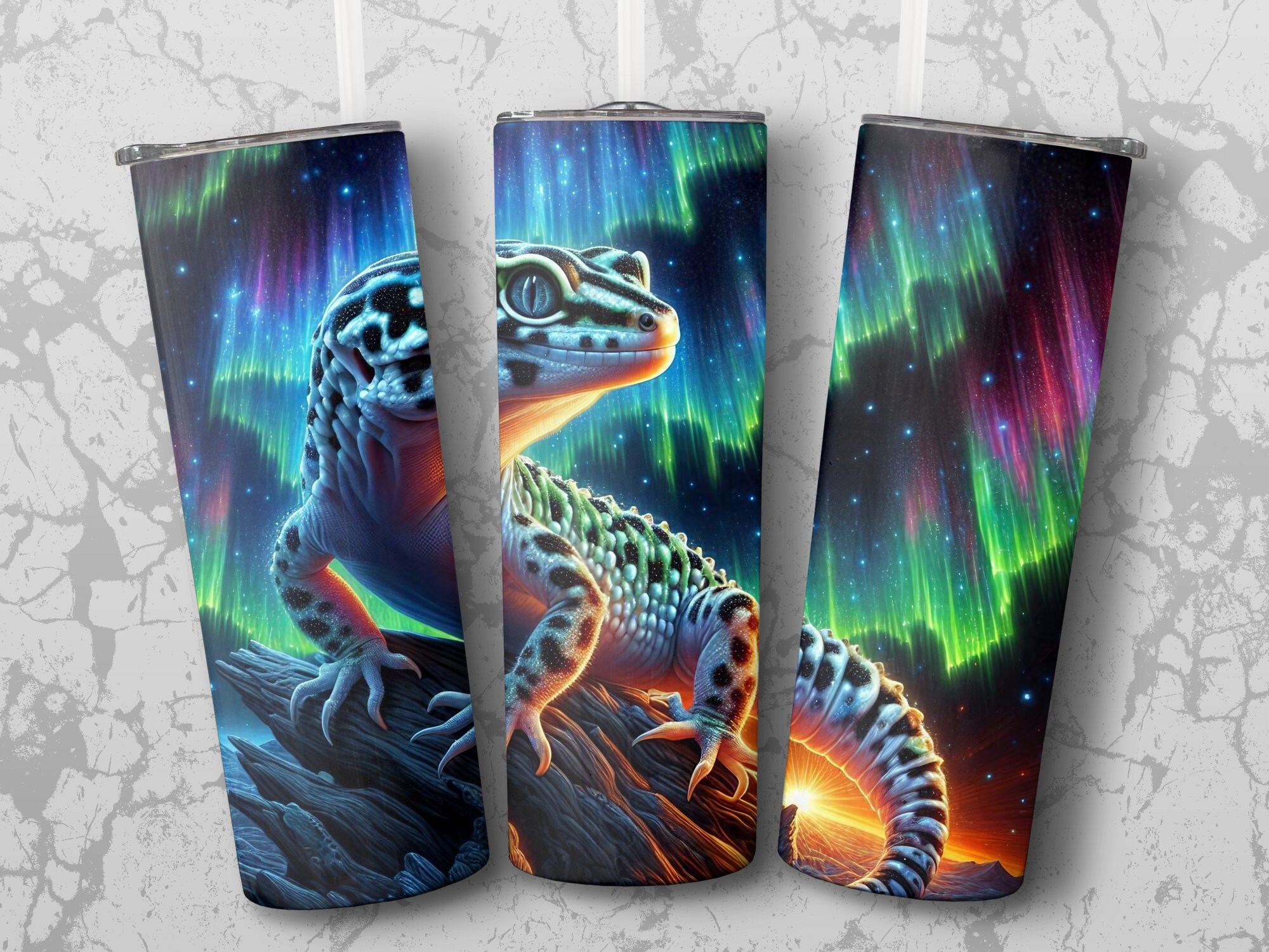 Leopard Gecko Northern Lights PNG Wrap, Reptile Aurora Borealis Digital ...