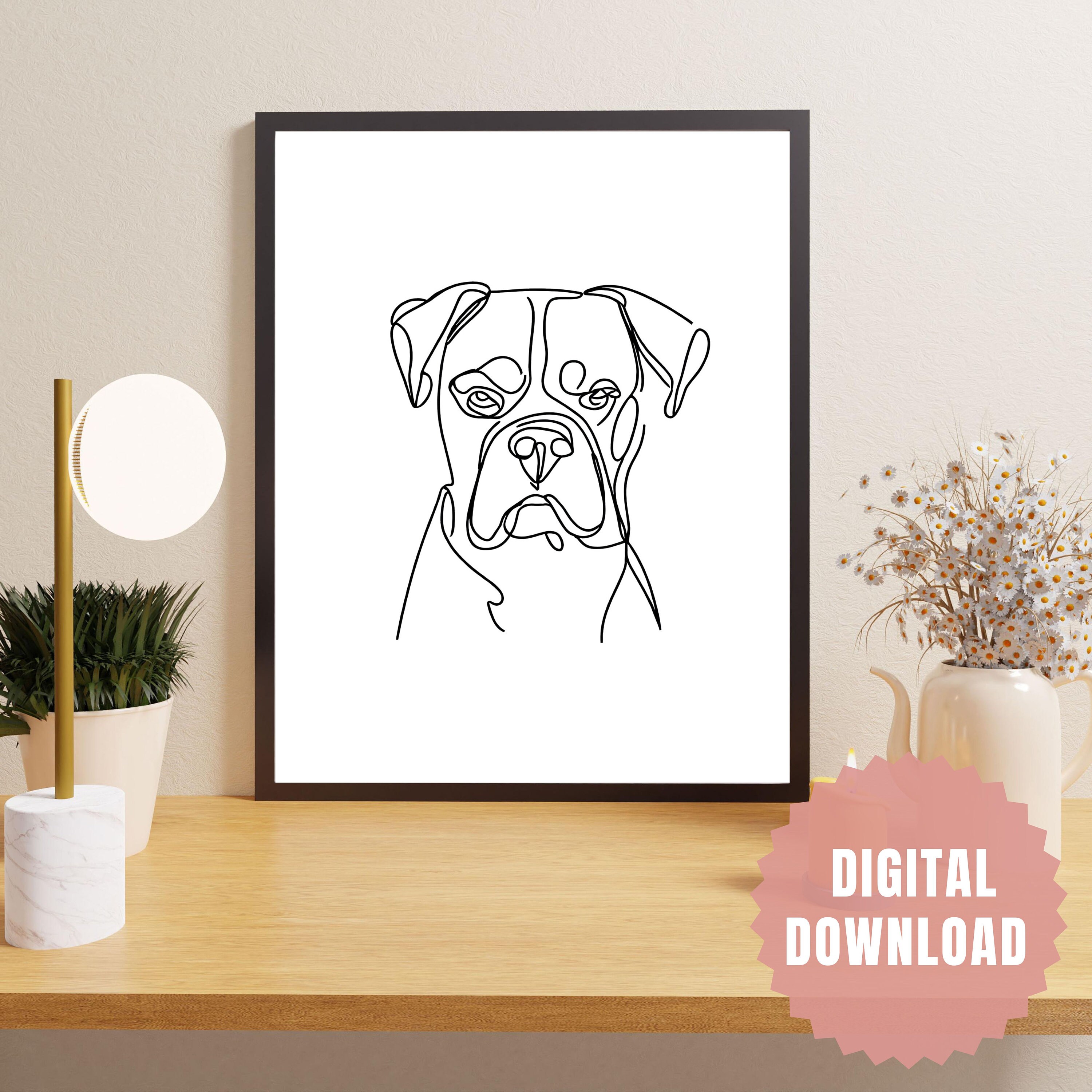 Boxer One Line Drawing Minimalist Wall Art Digital Download, Dog Pet ...