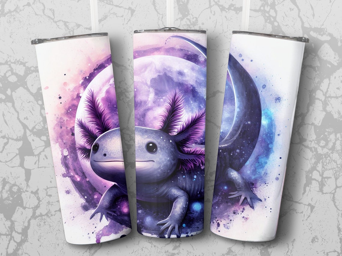 Axolotl Tumbler PNG Wrap, Celestial Night Sky Axolotl, Mystical Moon ...