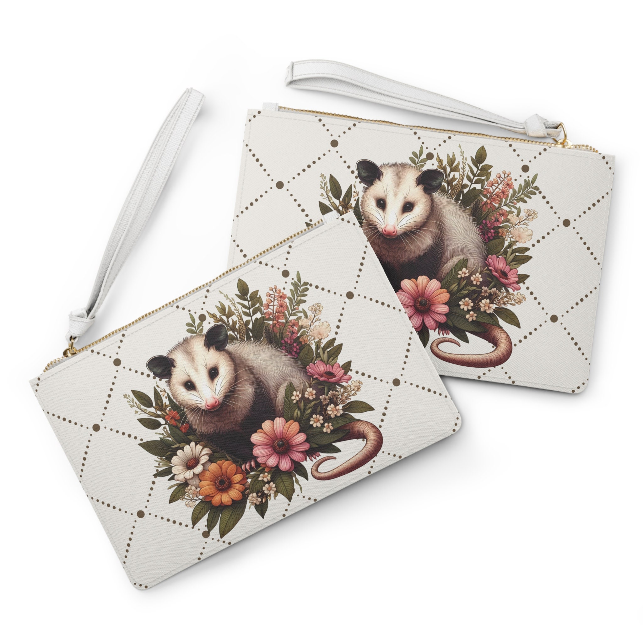 Opossum Floral Clutch Purse Handbag, Possum Makeup Bag With Flowers ...