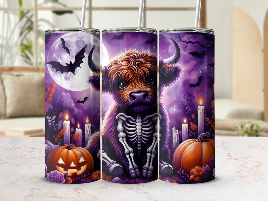 Spooky Skeleton Cow Tumbler PNG Wrap, October Cow Digital Download ...